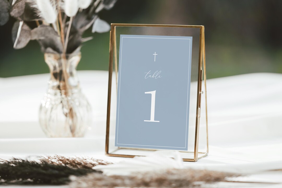 Dusty Blue Modern Printable Table Number , Simple Number, Table ...