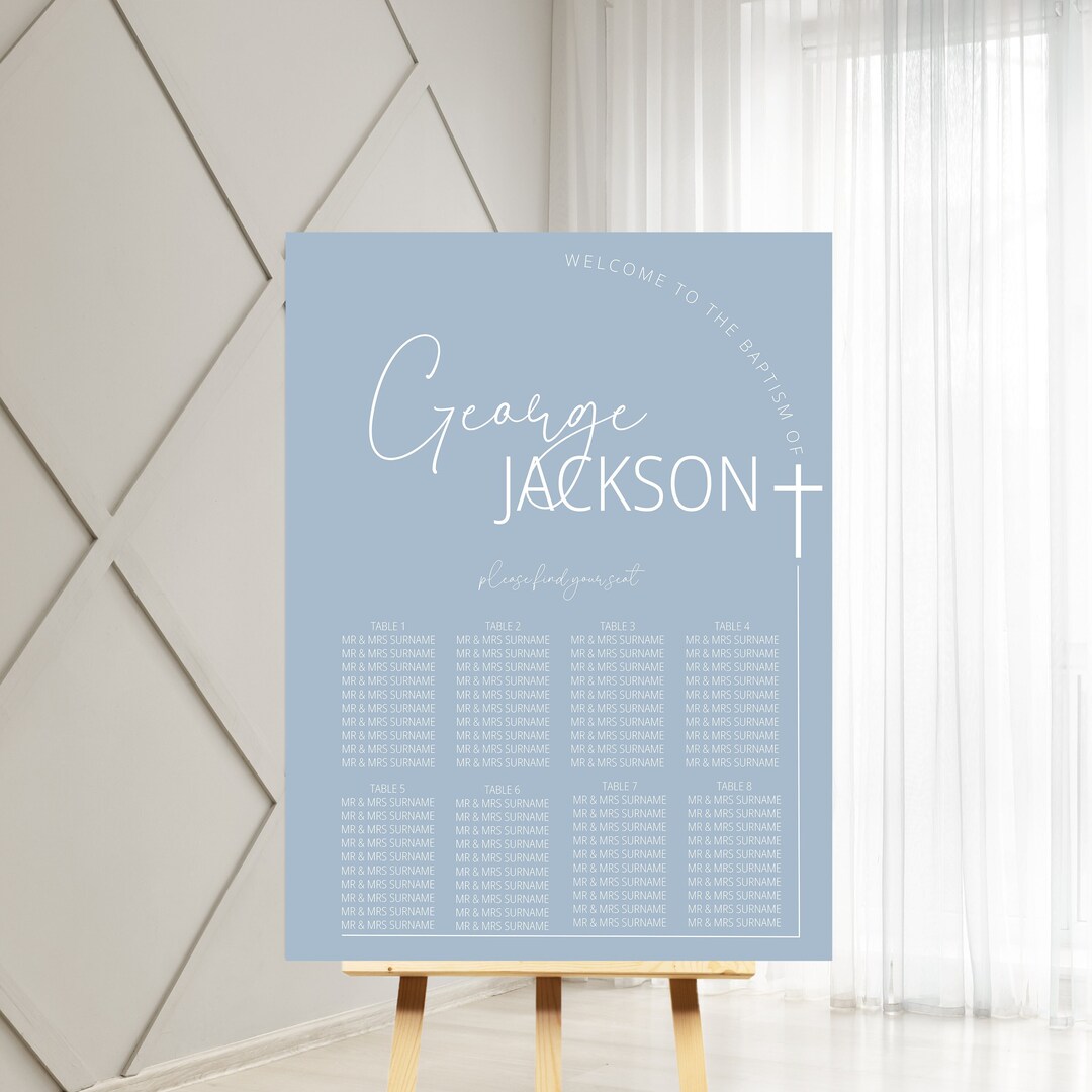 Dusty Blue Baptism Seating Plan Template, Printable Modern Christening ...
