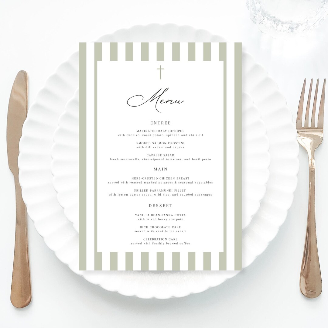 Green Menu Template, Sage Baptism Menu, Modern Menu Printable ...