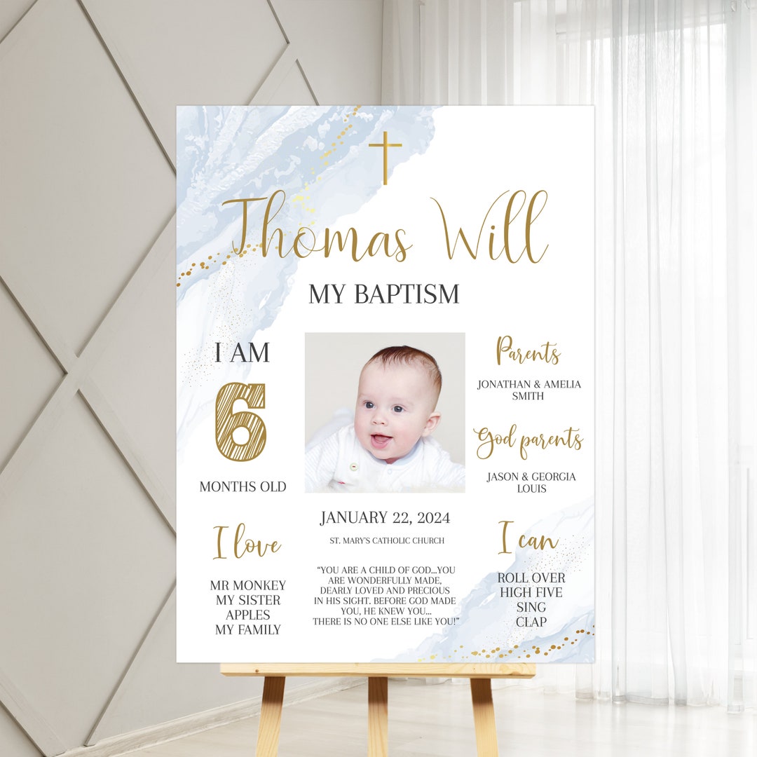 Blue Gold Baptism Chalkboard Sign, Boy Baptism Milestone, Baptism ...