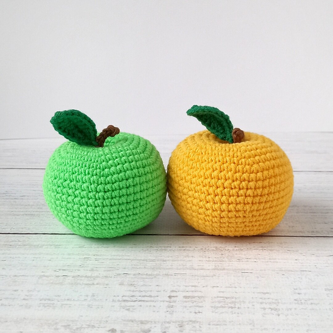 Crochet Apple (1ps), Montessori Baby Toy, Crochet Fruit, Baby Sensory ...