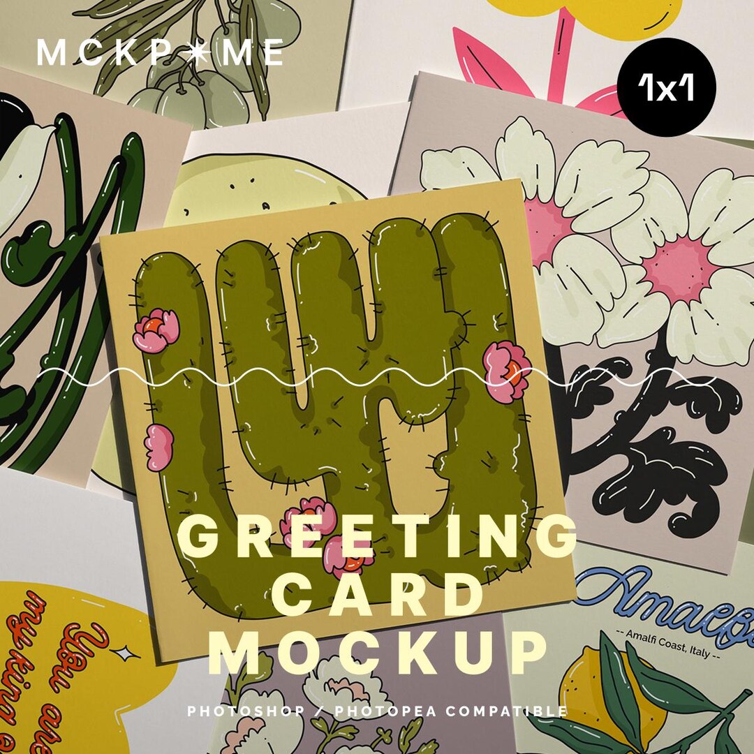1x1 Square Greeting Cards Mockup, Square Postcards Mockup, Many ...