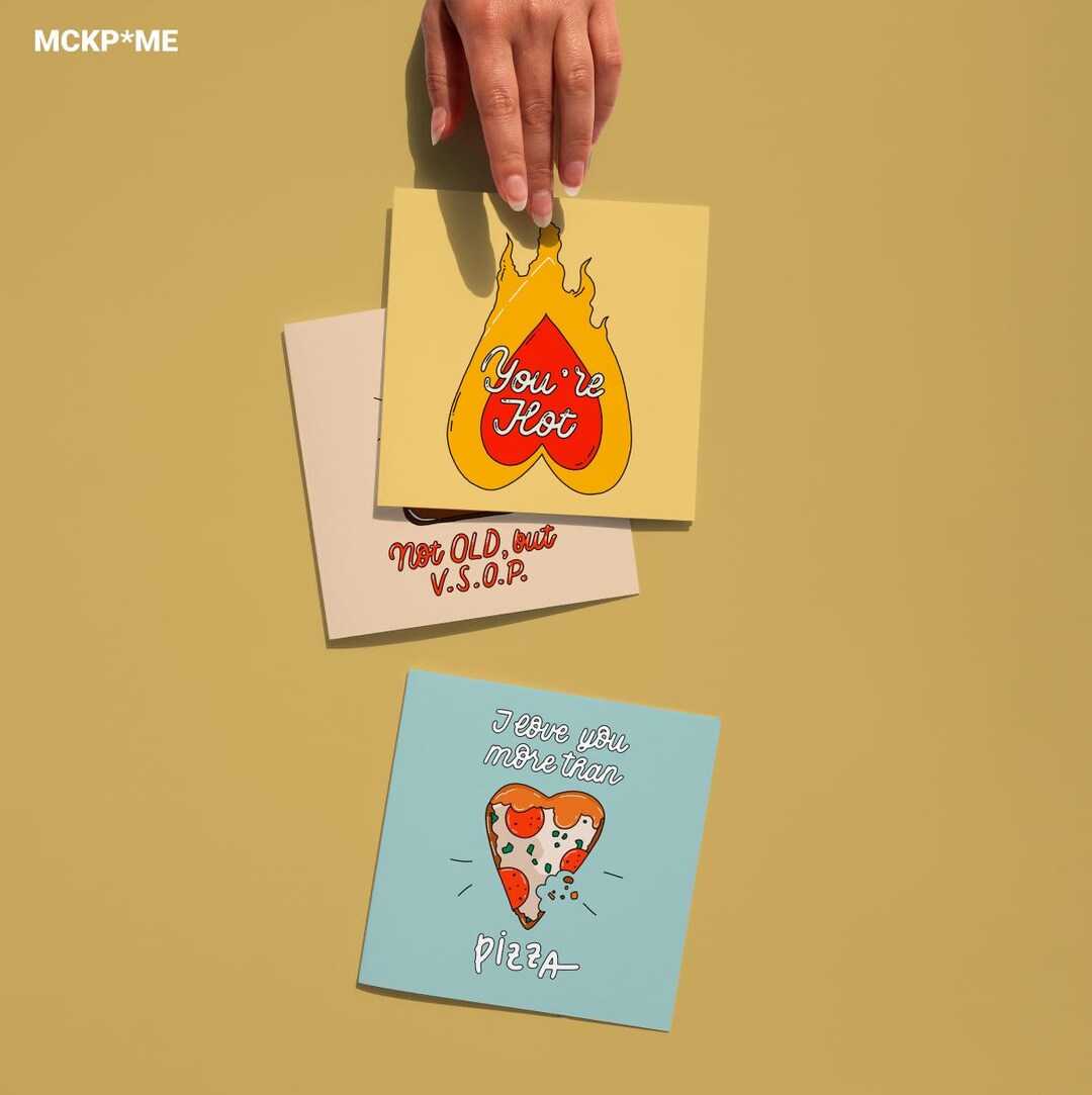 1x1 Square Greeting Cards Mockup, Three Cards Template, Aesthetic Card ...