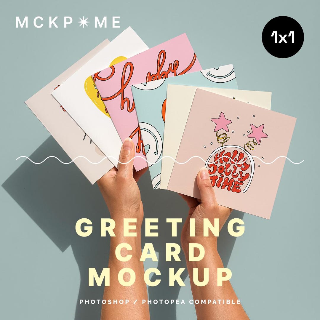 1x1 Square Greeting Cards in Hands Mockup, Hands Holding Square ...