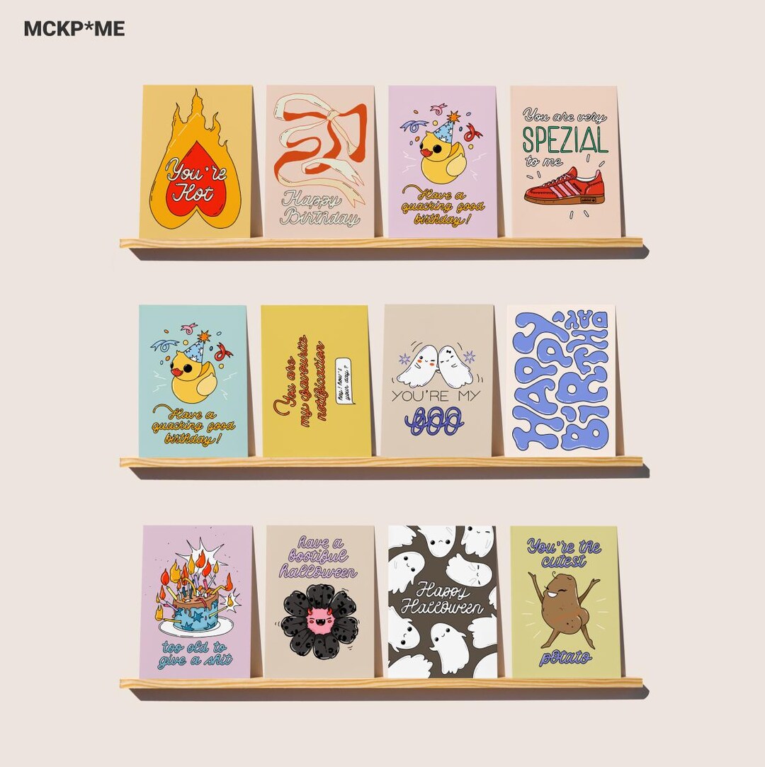 A5/a6/b6/5x7 Many Greeting Cards on Shelves Mockup, Card Display ...