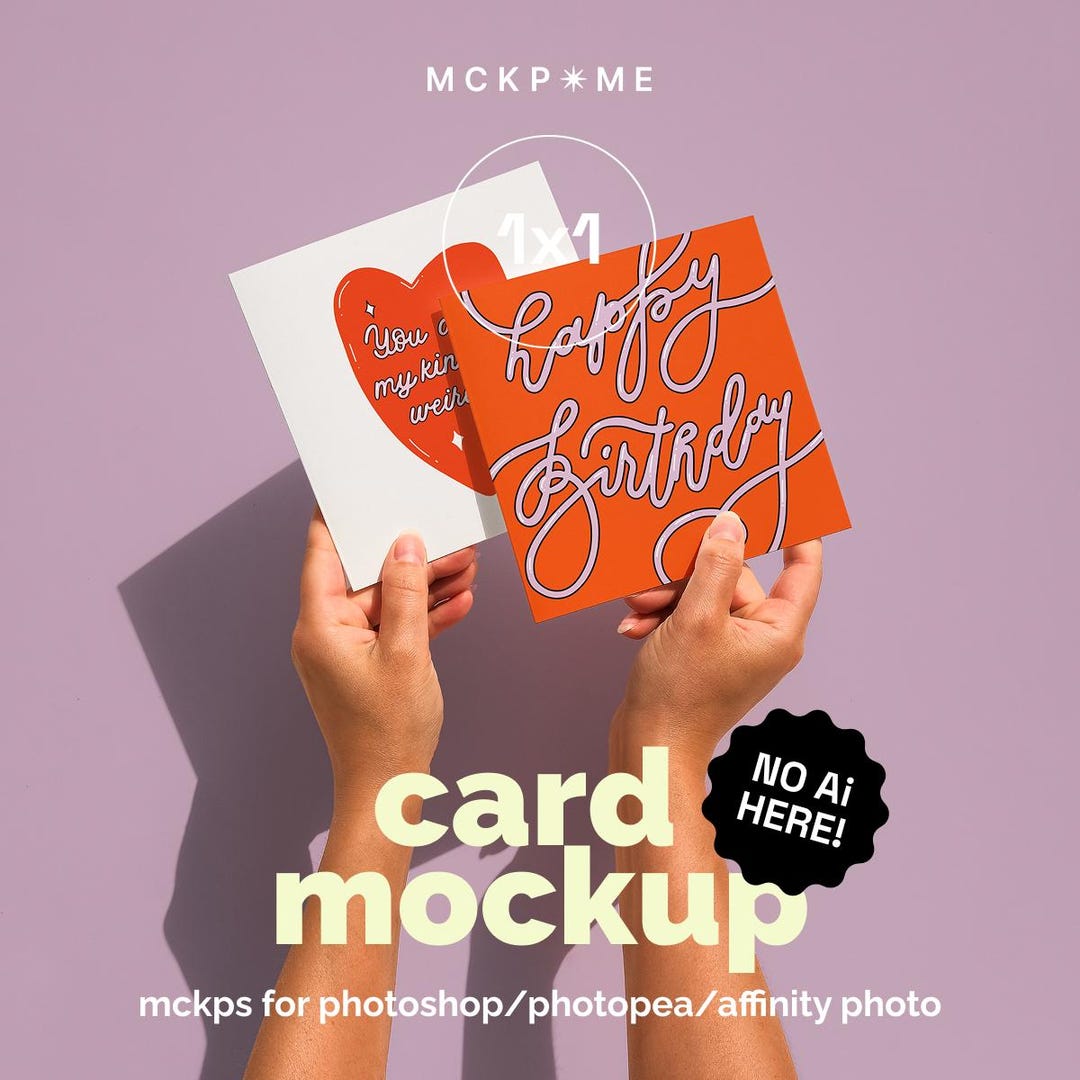 1x1 Square Greeting Cards in Hands Mockup, Hands Holding Square ...