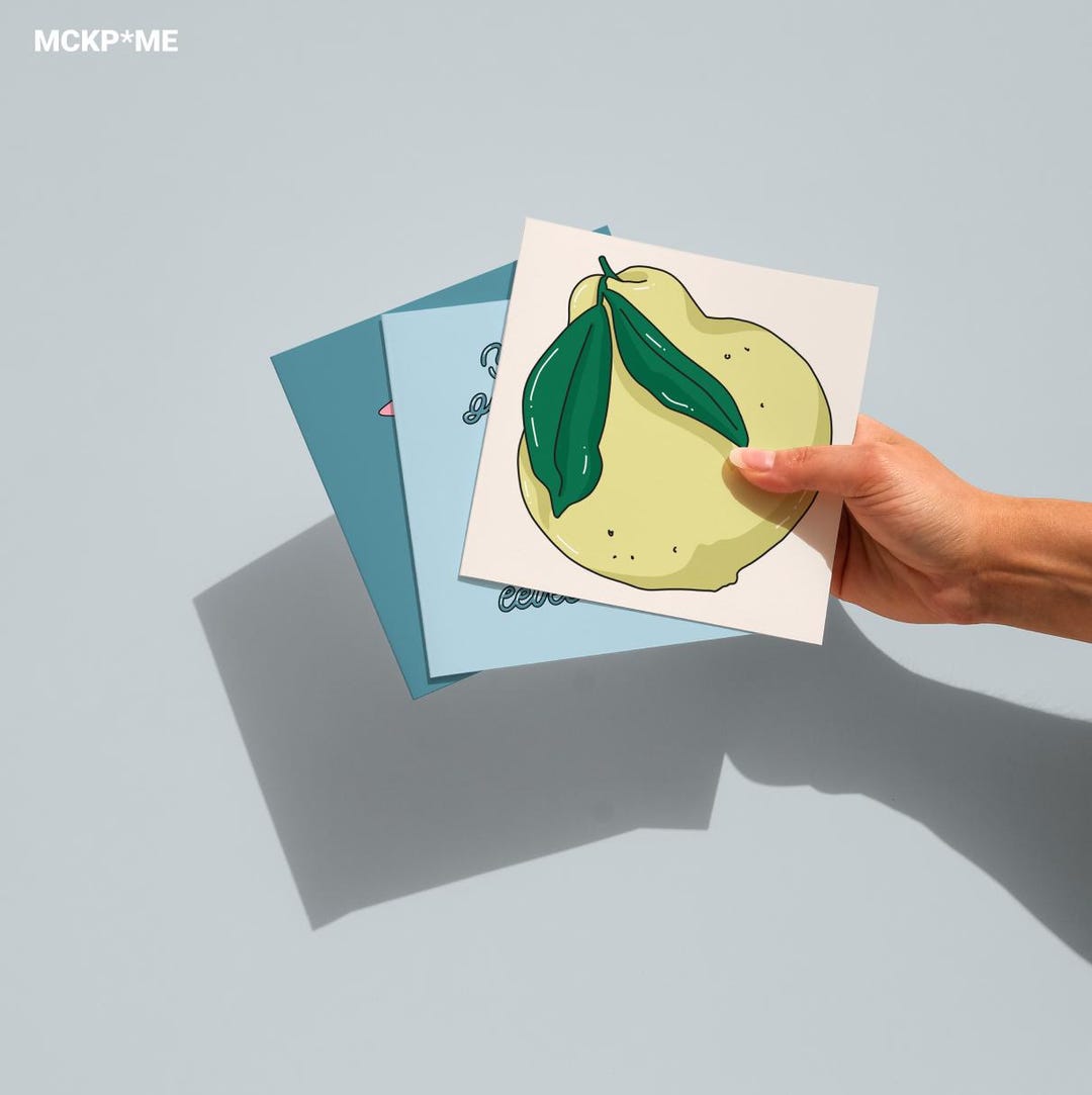 1x1 Three Square Cards in Hand Mockup, Hand Holding Square Cards Mockup ...