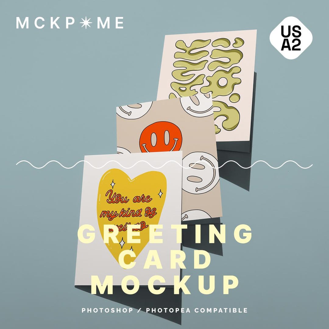 US A2 Three Greeting Cards Mockup, Postcard Mockup, Triple Postcard ...