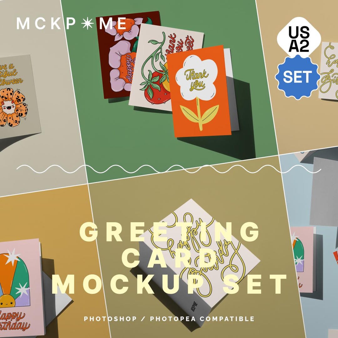 SET - US A2 Portrait Postcard Mockup Set, Greeting Card Mockup, Many ...