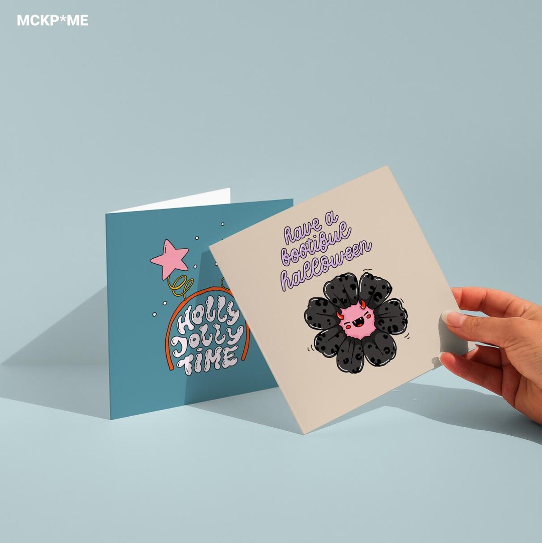1x1 Two Square Greeting Cards Mockup, Card Template, Simple Card Mockup ...