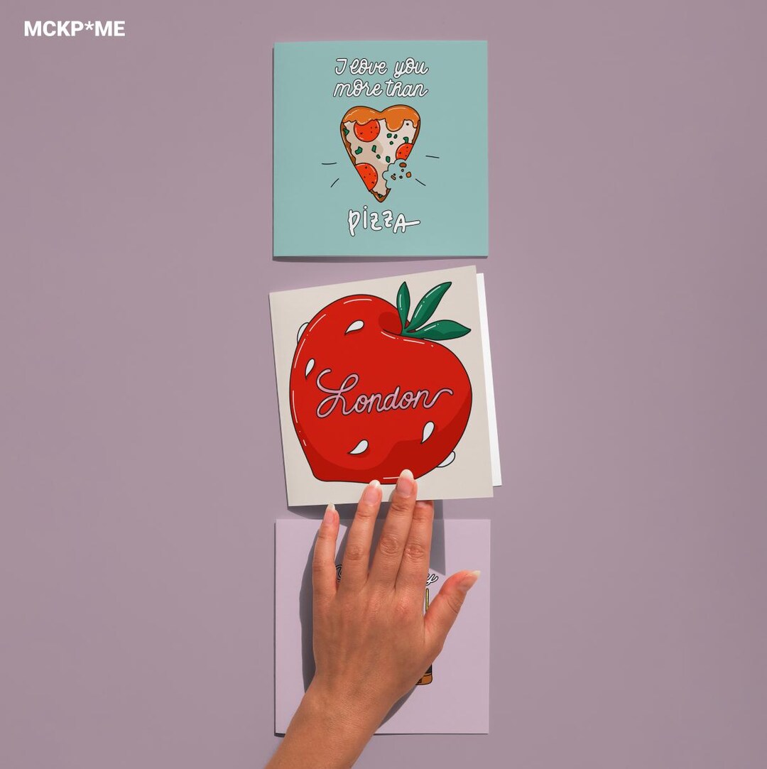 1x1 Three Square Greeting Cards Mockup, Clean Card Template, White Card ...