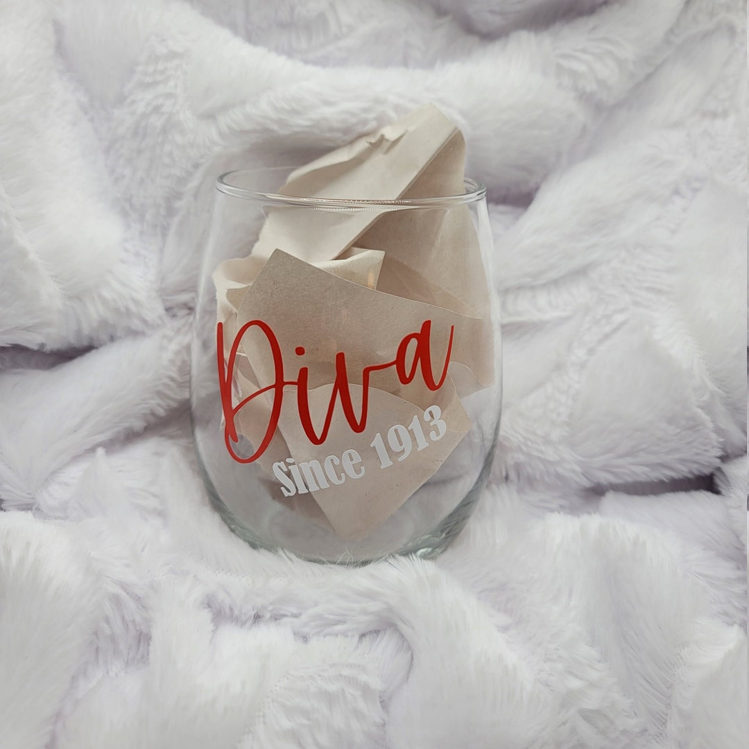 Diva Since 1913 Stemless Wine Glass Sipping Diva Delta Themed Glass ...