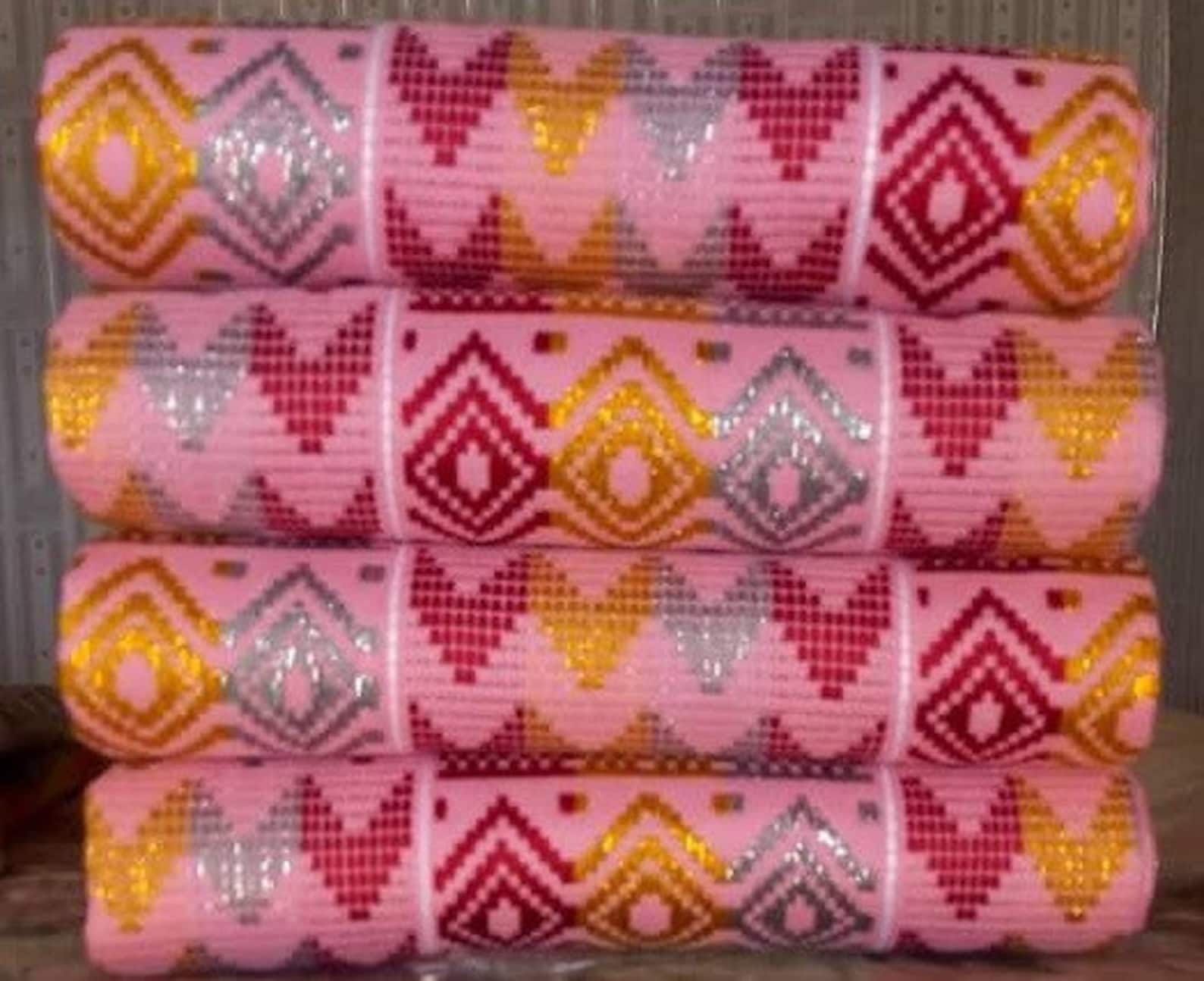 Pink/Silver/Gold Authentic Ghana Kente Cloth/ Woven Kente | Etsy