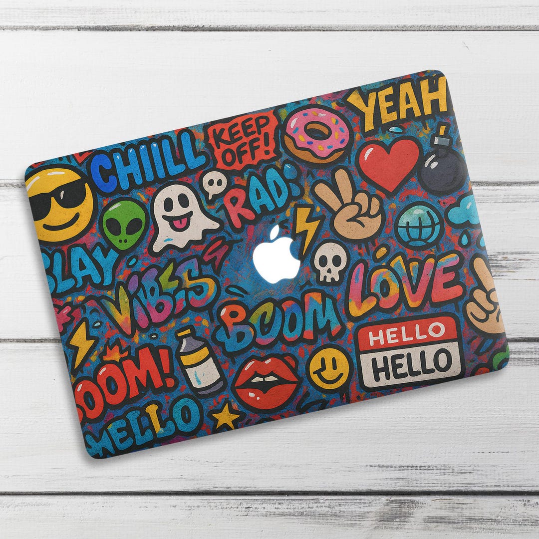 Trendy MacBook Air M2 M3 & Pro M3 Case, Colorful Graffiti Sticker Bomb ...
