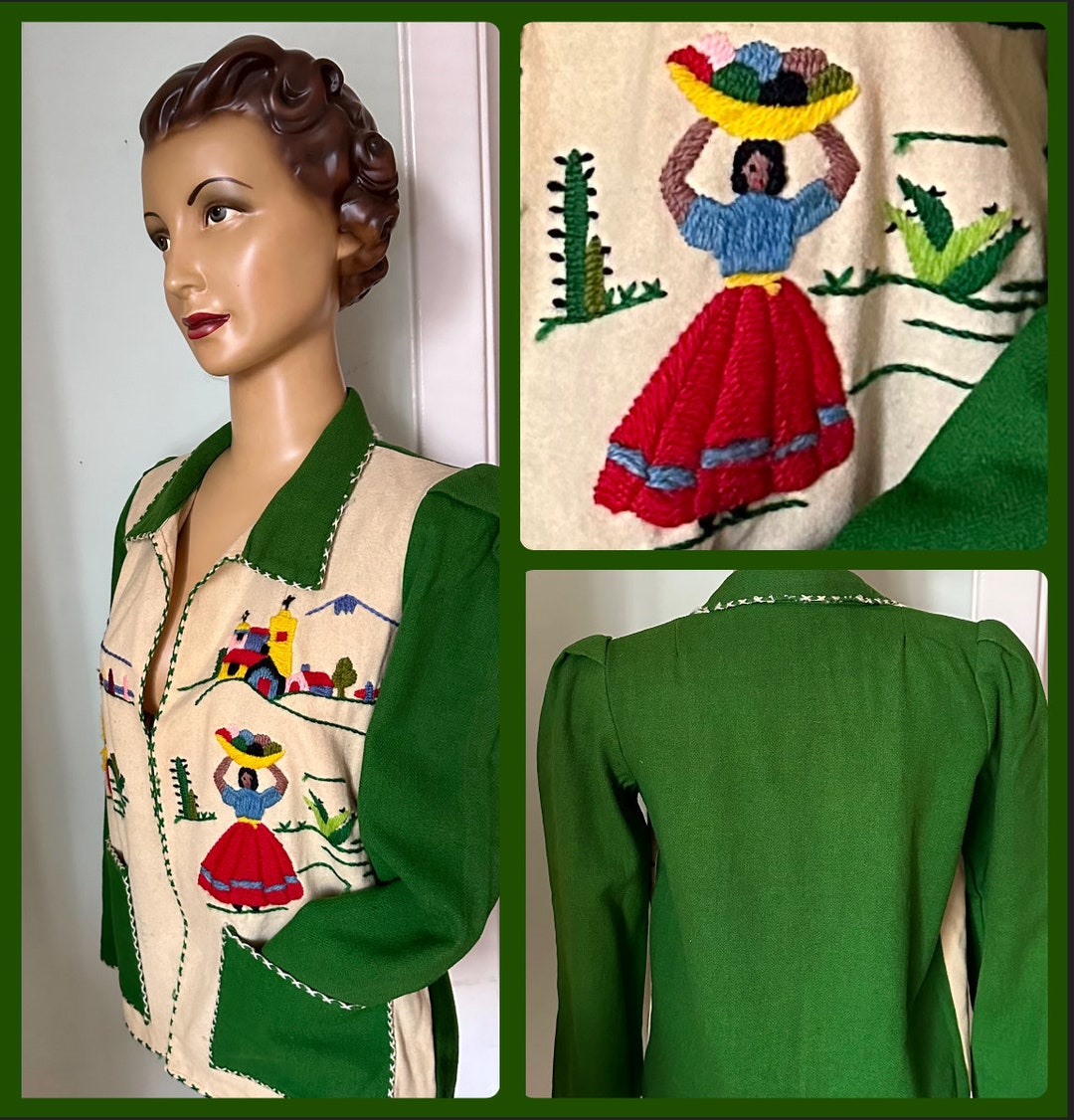 40s Mexican Jacket Two Tone Green & Beige - Etsy