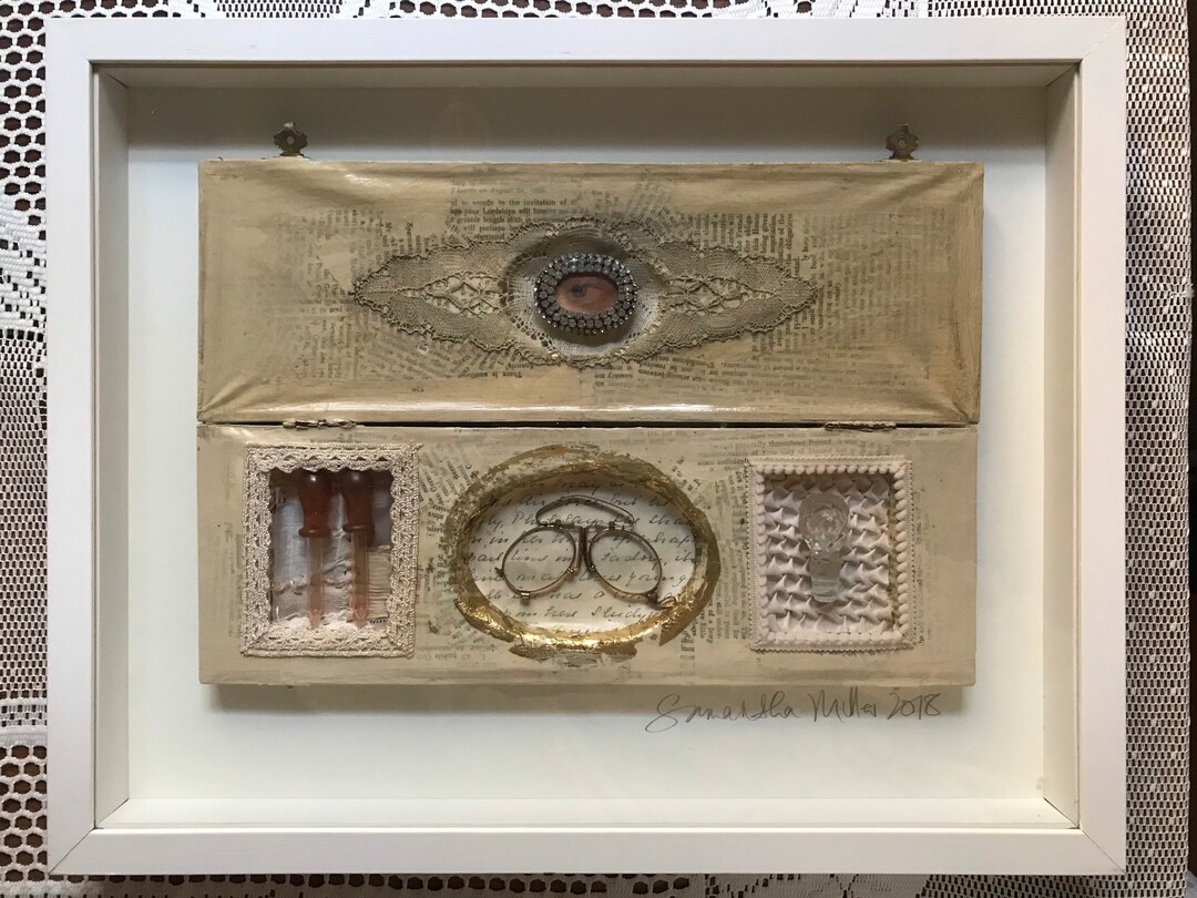 Mixed Media Diptych in White Box Frame. With Antique Elements and ...