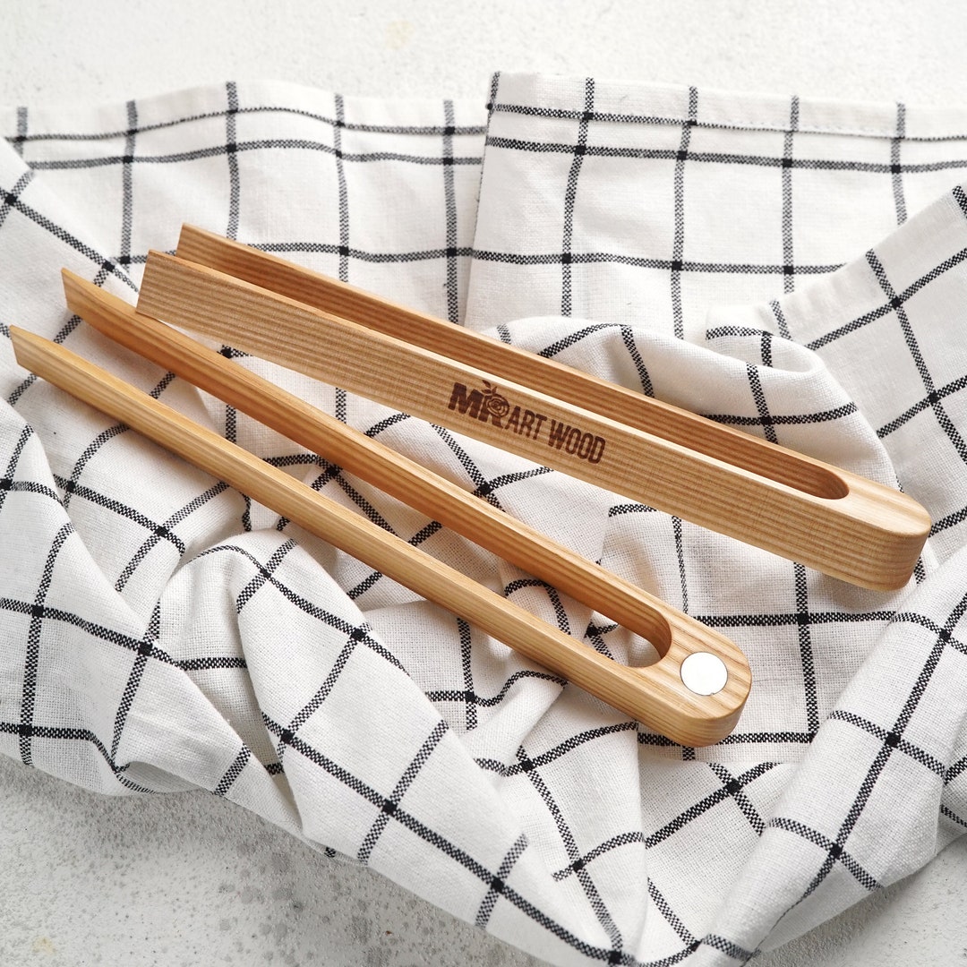 Set of 2 Natural Organic Ash Wood Toaster Tongs - Handmade Wooden ...