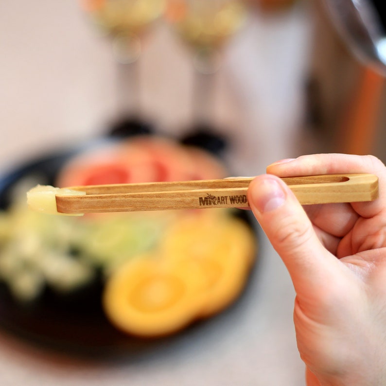 Set of 4 Handmade Wooden Mini Kitchen Tongs - Small Natural Ash Wood ...