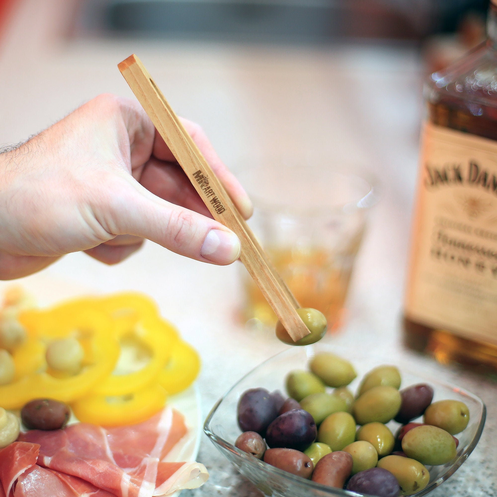 Set of 4 Handmade Wooden Mini Kitchen Tongs - Small Natural Ash Wood ...