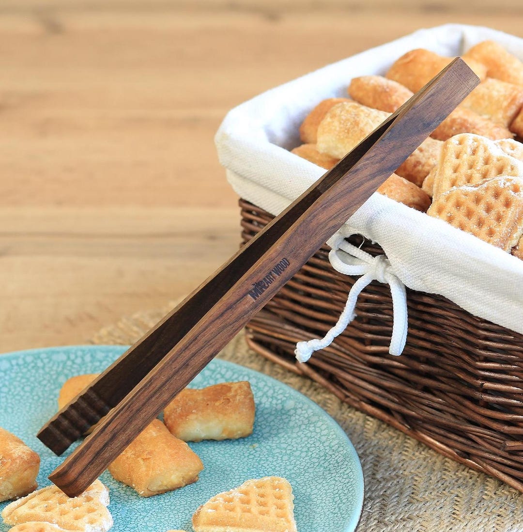 Handmade Walnut Wood Cooking Tongs - Appetizer & Salad Tongs, Set of 4 ...