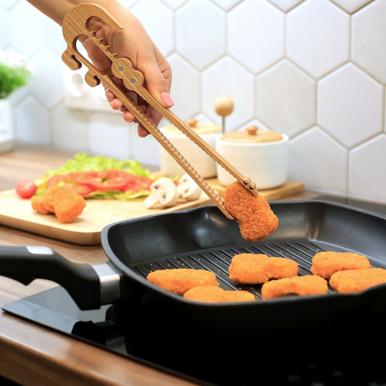Natural Crocodile Shaped Wooden Tongs - Handmade Wooden Kitchen Utensil ...