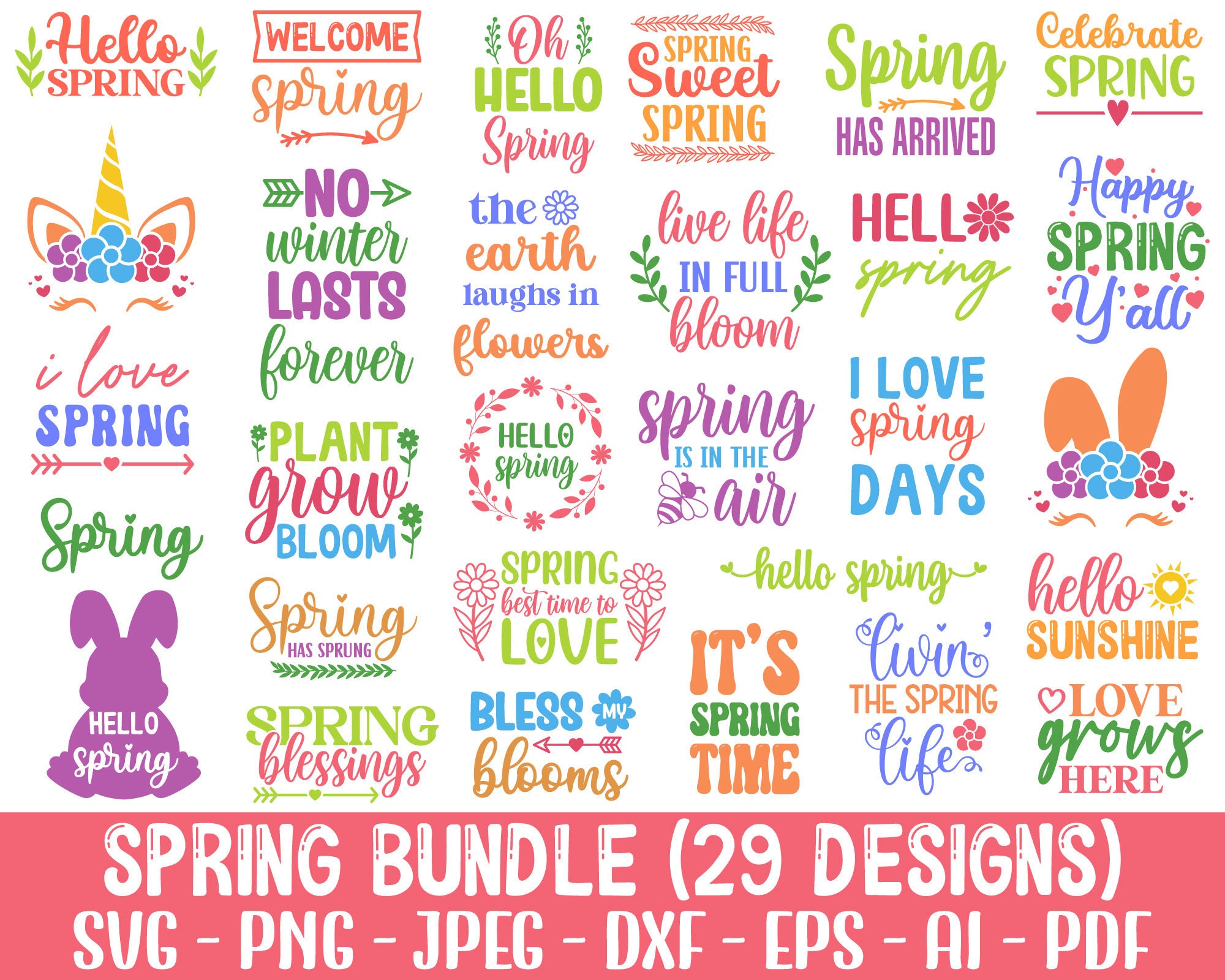 Spring Svg Bundle Spring Svg Hello Spring Svg Easter Svg - Etsy