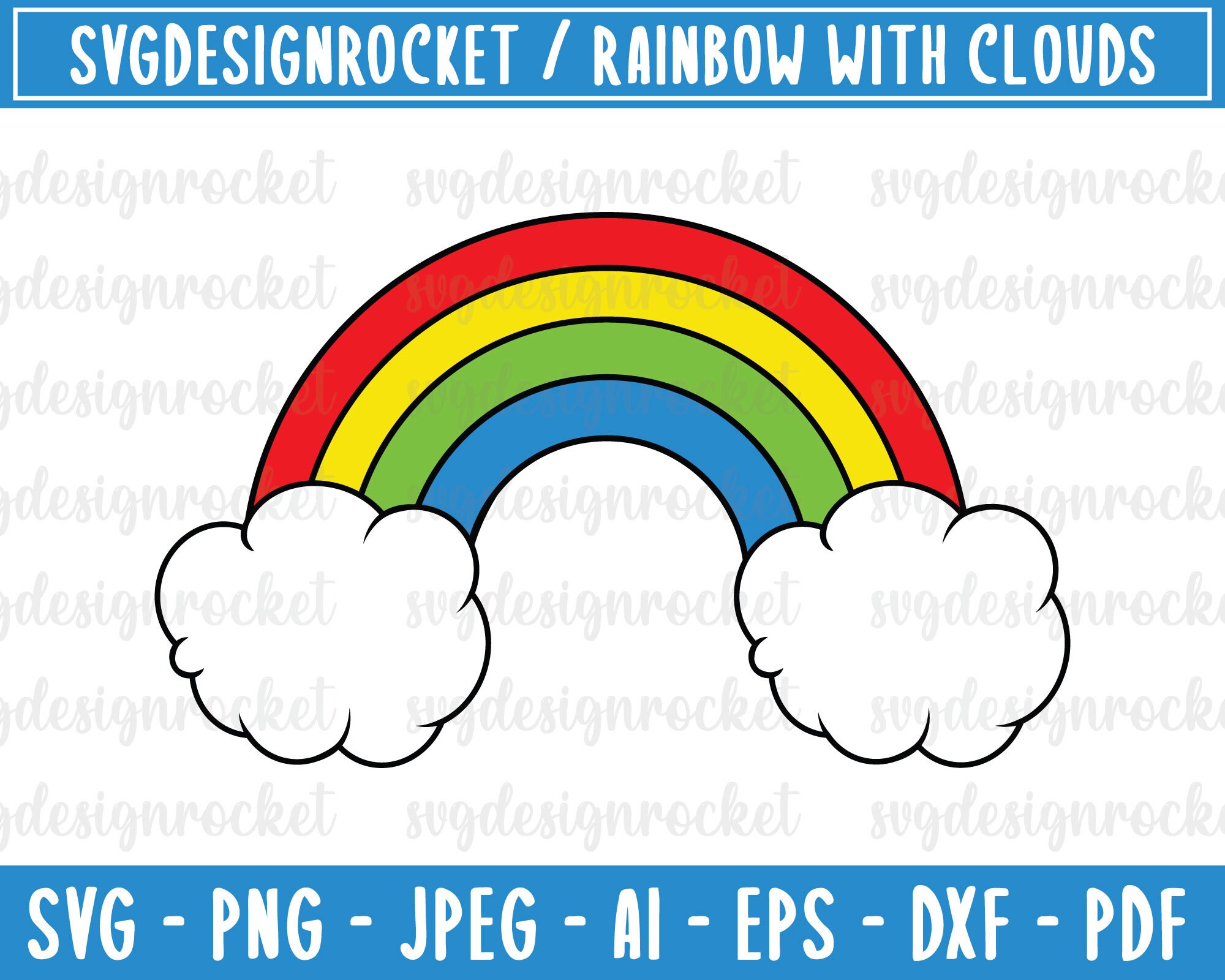 Rainbow with clouds svg png rainbow svg cut files for cricut | Etsy
