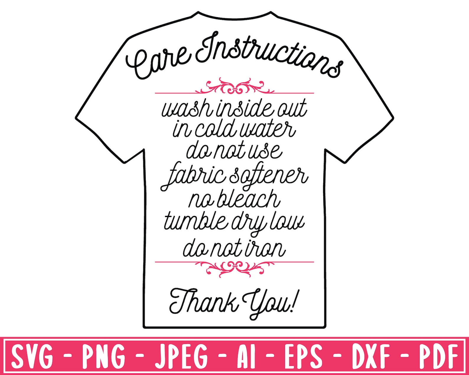Tshirt Washing Instructions Svg, T-shirt Care Card Instructions ...