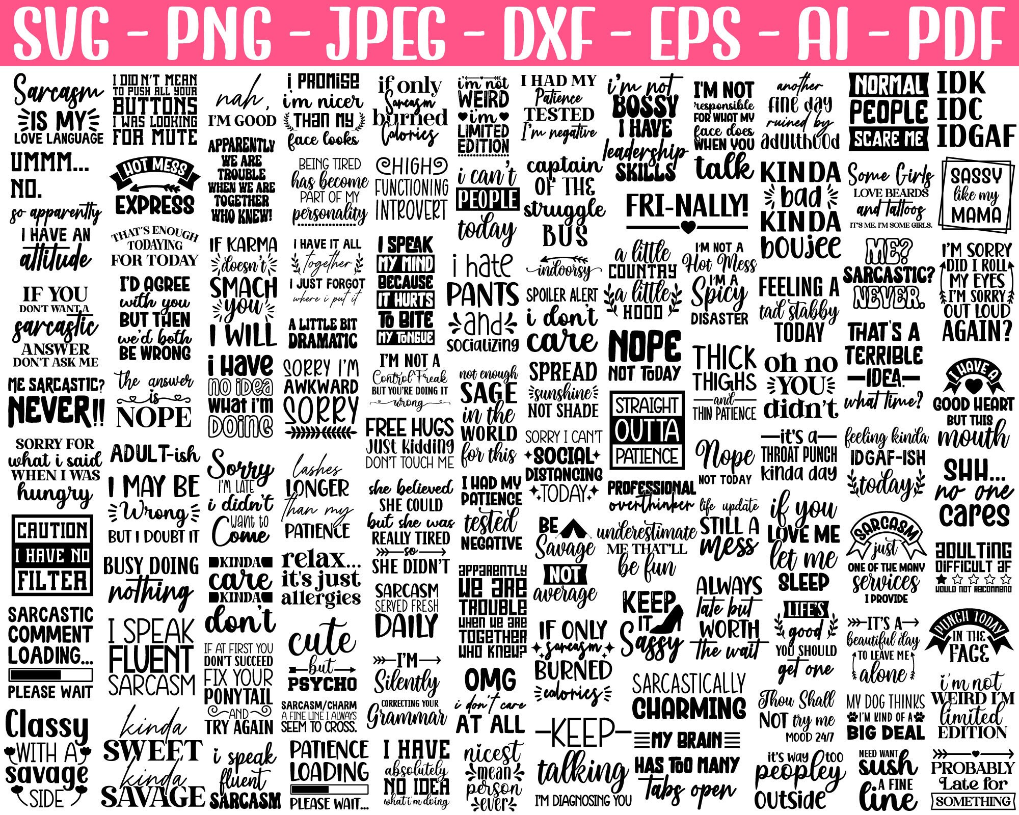 Funny Svg Bundle Funny Svg Funny Quotes Svg Sarcastic Svg - Etsy