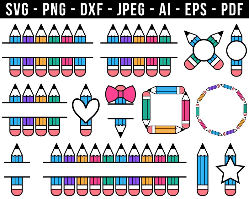 Crayon Split Monogram Svg Crayon Svg Pencil SVG Bundle - Etsy