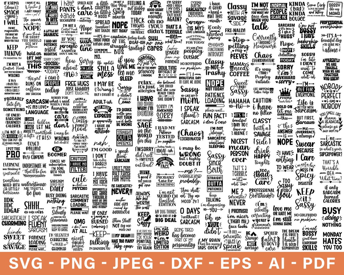 206 Funny Svg Bundle Funny Svg Funny Quotes Svg Sarcastic - Etsy