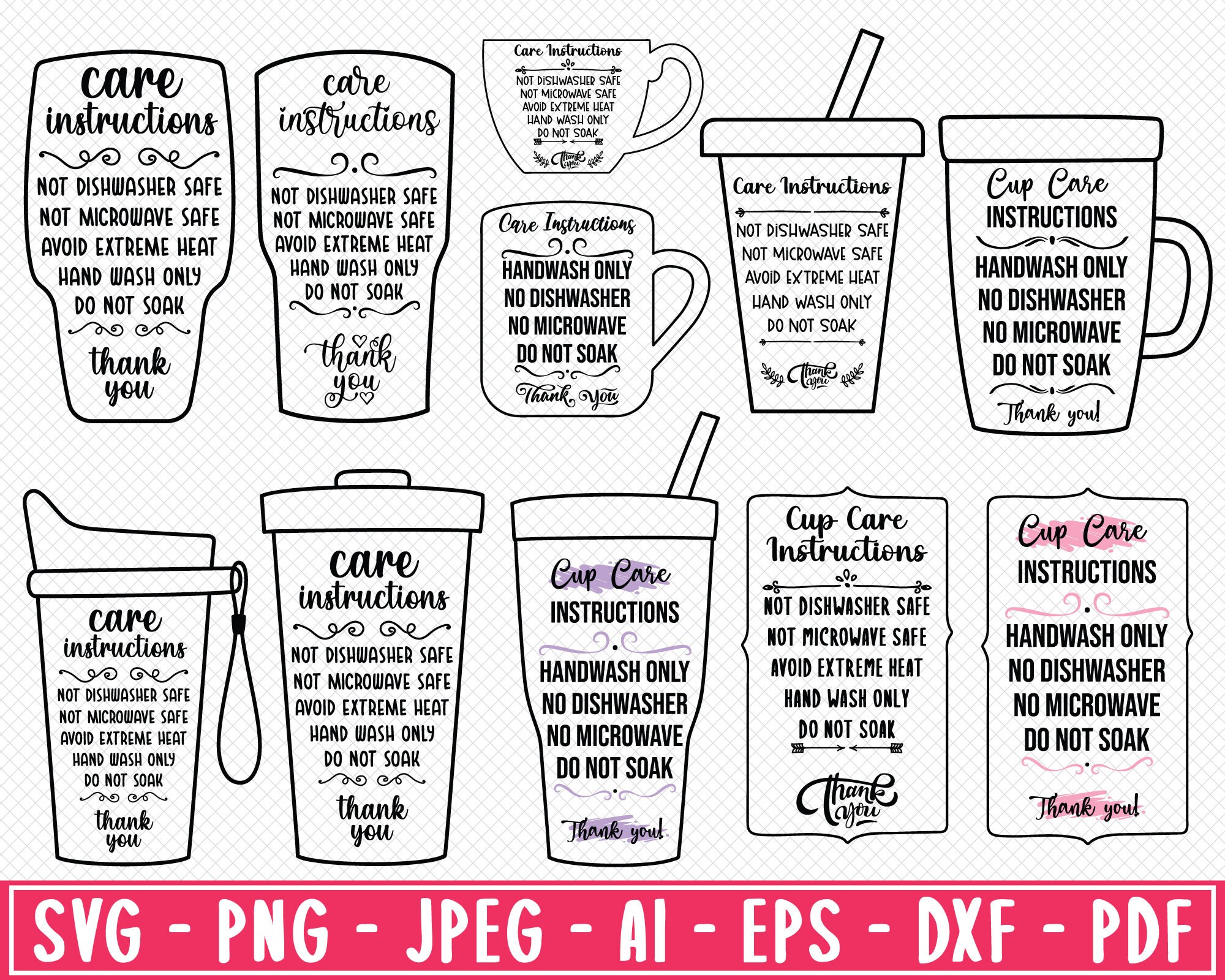 Cup Care Card Bundle DIGITAL PRINTS Tumbler Care Card Bundle | Etsy
