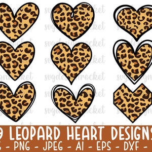 9 Leopard Heart Svg Bundle, Hand Drawn Leopard Heart Svg, Leopard Heart ...