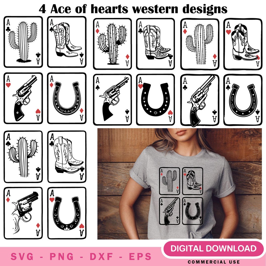 Ace of Hearts Western SVG | Cowboy Card SVG Design | Vintage Western ...