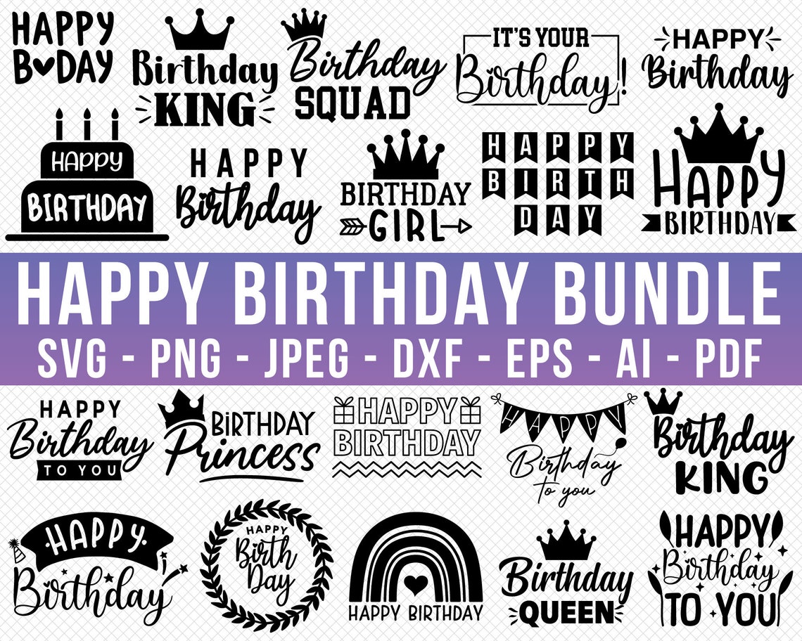 Happy Birthday Svg Bundle Happy Birthday Hand Lettered Svg - Etsy