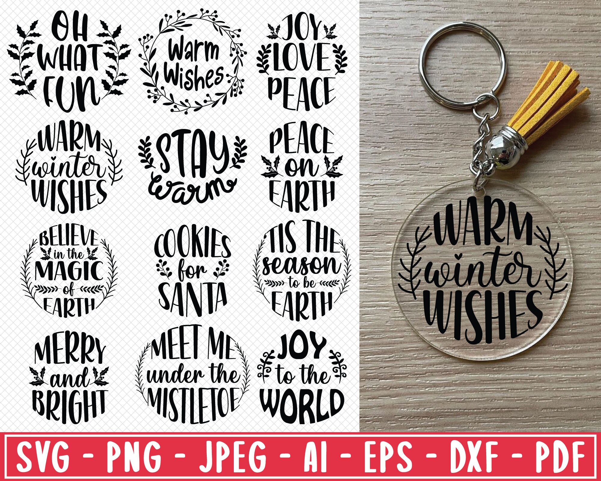 Christmas Keychain Quotes Svg Bundle, Keychain Bundle SVG, Keychain SVG ...