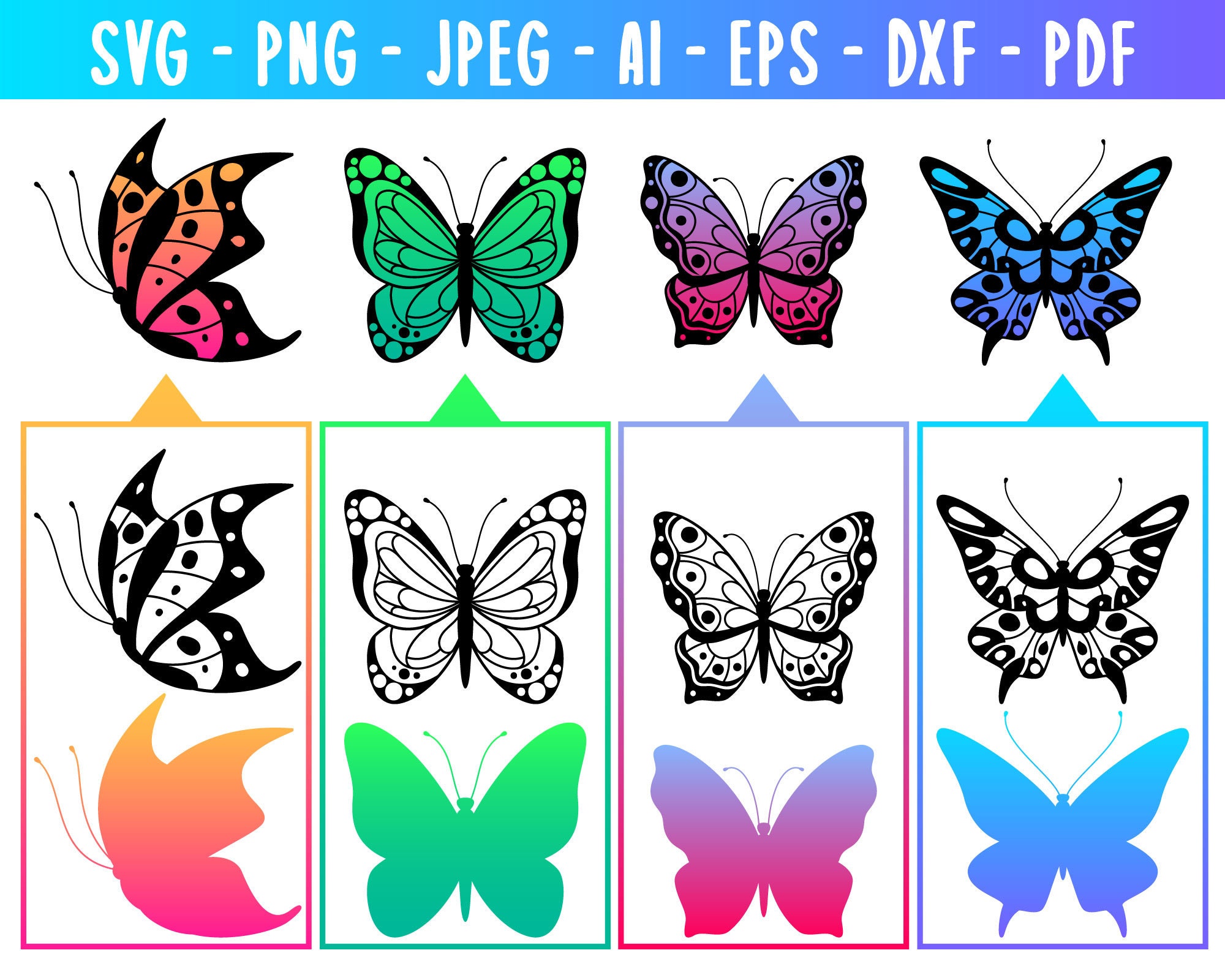 4 Butterfly SVG Layered Butterfly Clipart Butterfly Stencil | Etsy
