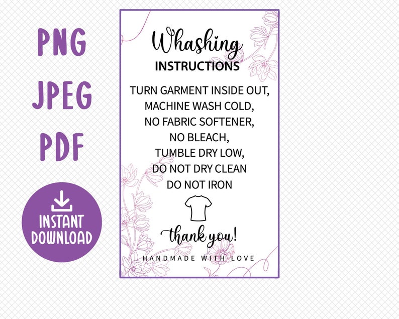 T-shirt Washing Care Card Svg, Shirt Washing Instructions Svg, Digital ...