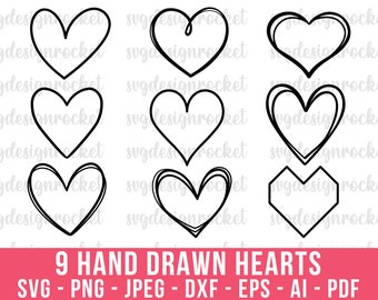 Heart Svg Bundle Hand-drawn, Hearts PNG - Etsy