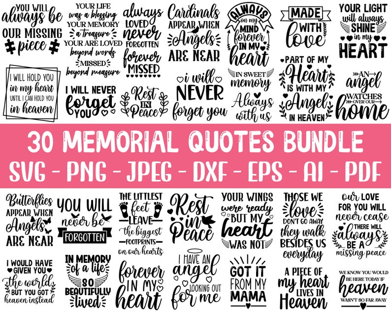 Memorial Svg Bundle Memorial Quotes Svg Rest in Peace Svg - Etsy