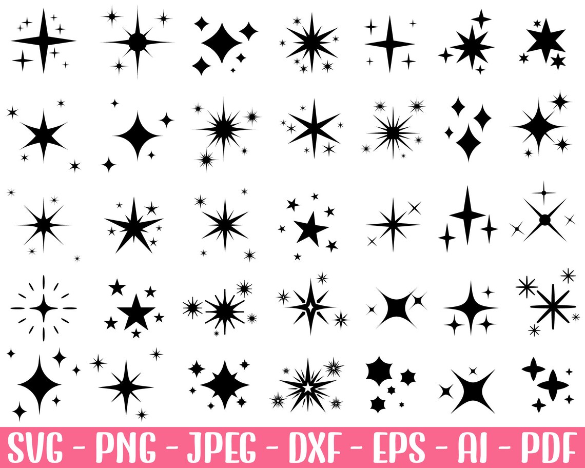 Sparkle Svg Bundle, Sparkle Svg, Sparkle Clipart, Star Sparkle Svg, Star Moon Svg, Sparkle Cut ...