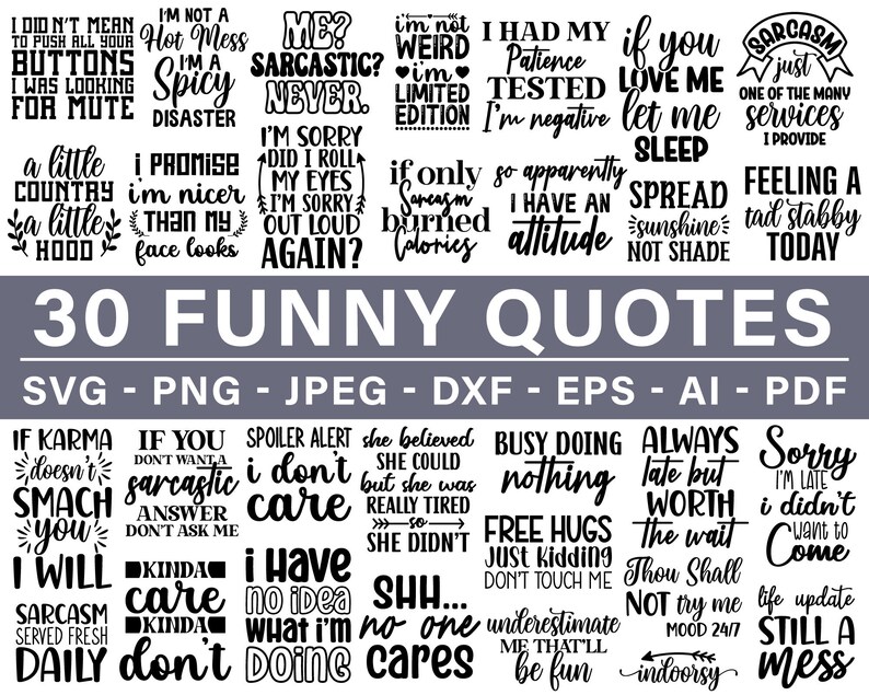 30 Funny Svg Bundle Funny Svg Funny Quotes Svg Sarcastic - Etsy