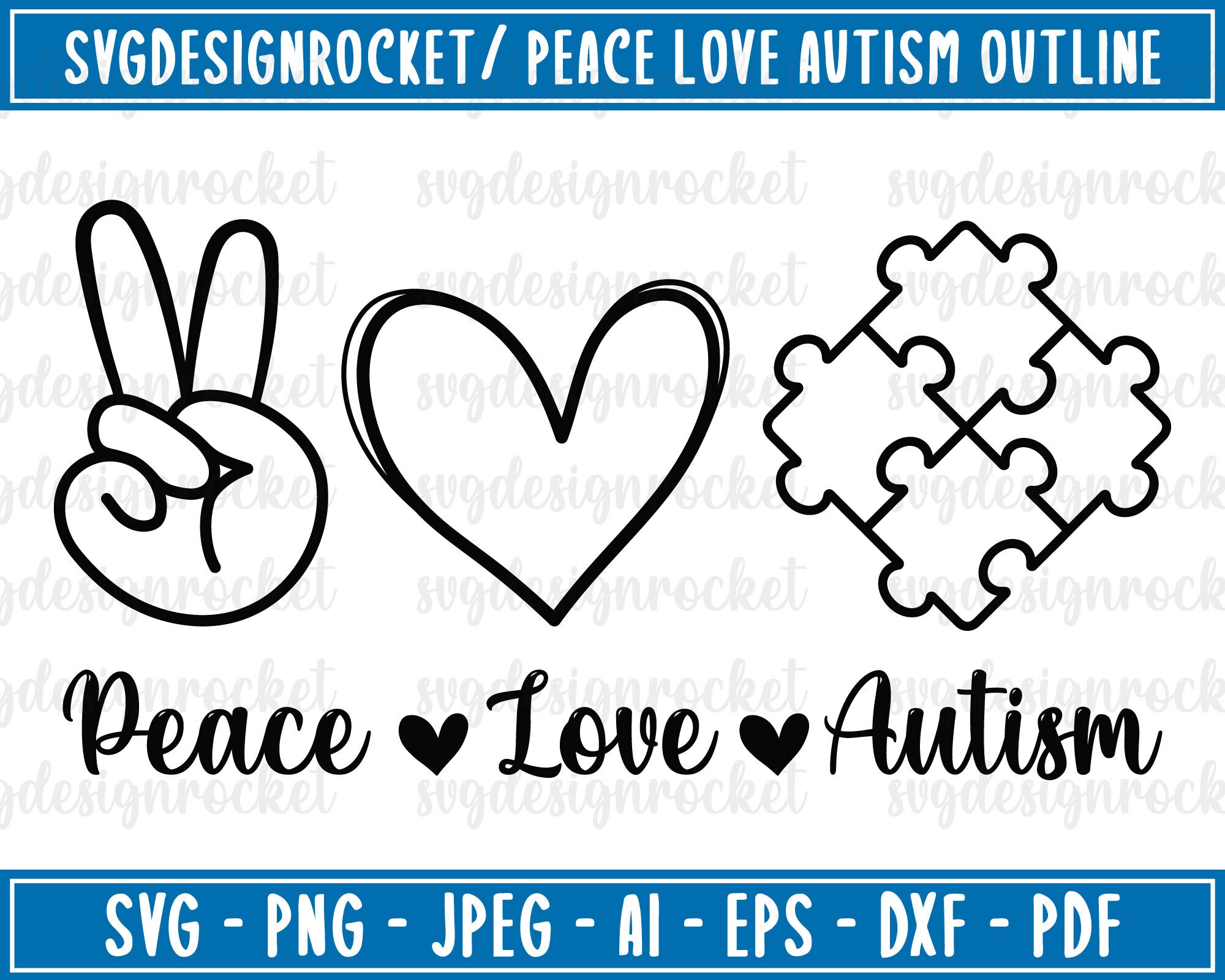 Peace love autism outline svg png for sublimation peace love | Etsy