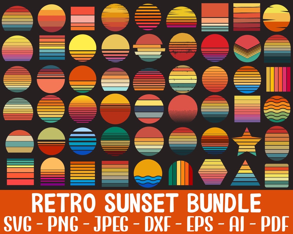 Retro Vintage Sunset Svg Bundle Split Sunset Circle Svg - Etsy