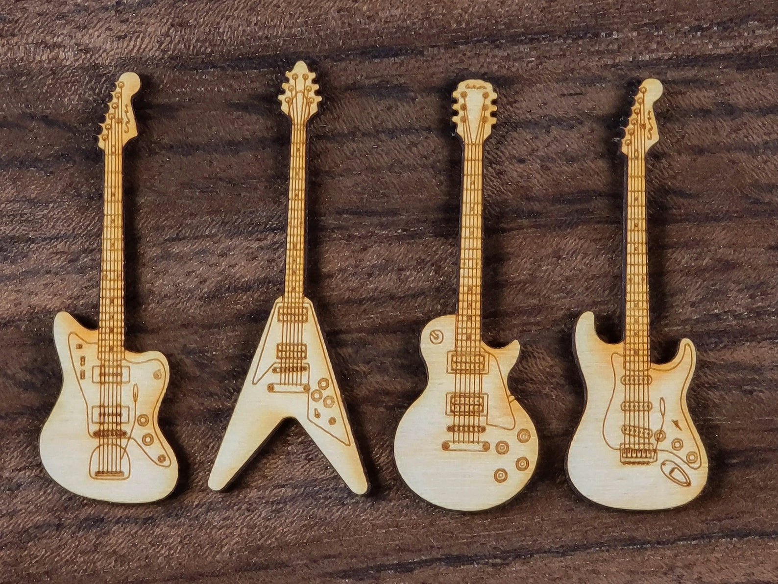 4pc Miniature Wooden Electric Guitar Set. Les Paul, Stratocaster ...