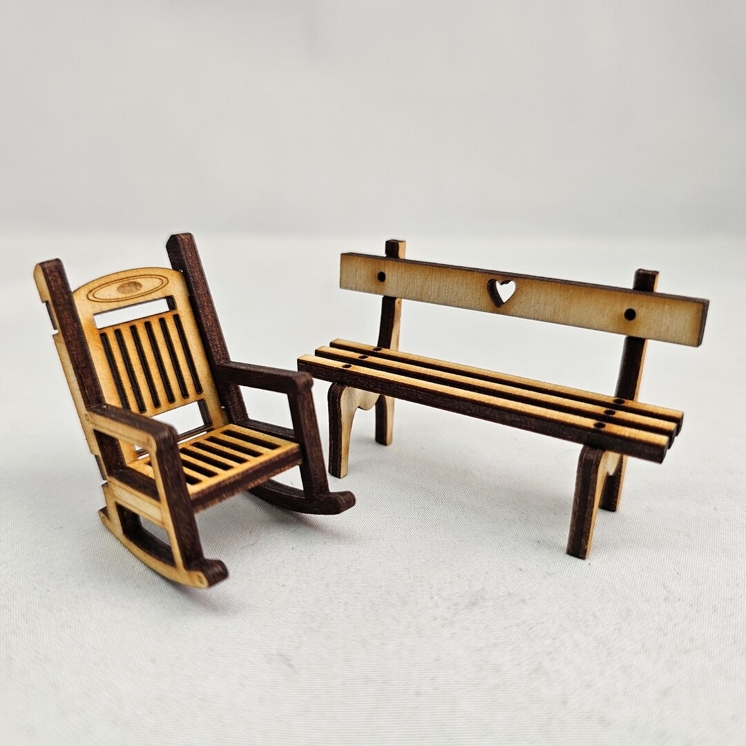 2 Miniature Wooden Rocking Chairs and a Single Heart Bench - Etsy