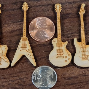 4pc Miniature Wooden Electric Guitar Set. Les Paul, Stratocaster ...