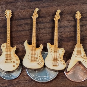 4pc Miniature Wooden Electric Guitar Set. Les Paul, Stratocaster ...
