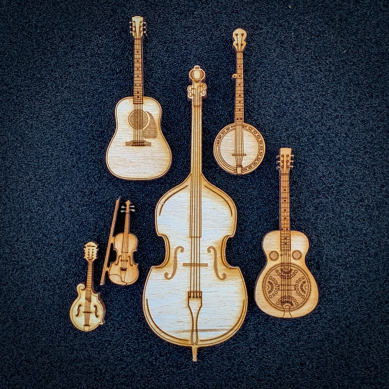 6pc Miniature Wooden Bluegrass Country Musical Instrument Set Banjo ...