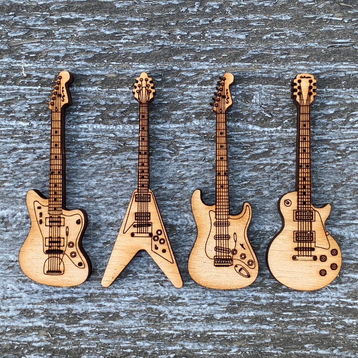 4pc Miniature Wooden Electric Guitar Set. Les Paul - Etsy